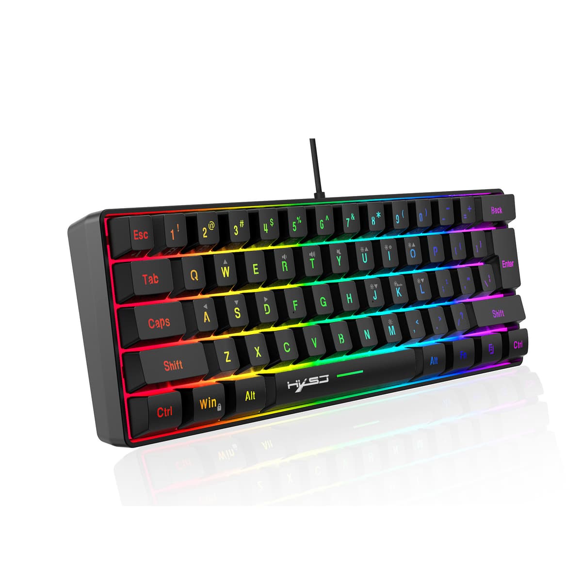 Bærbart kablet spilltastatur med RGB-bakgrunnsbelysning, 61 taster Sort ...