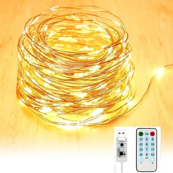 10 meter varmvit LED-slinga med fjärrkontroll & Timer - Elgiganten