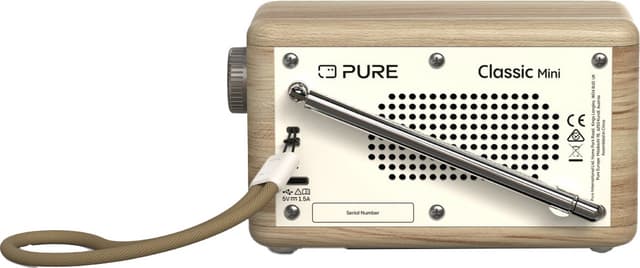 Pure Classic Mini bærbar digitalradio (bomullshvit, eik) - Elkjøp