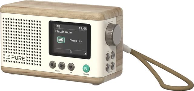 Pure Classic Mini bærbar digitalradio (bomullshvit, eik) - Elkjøp