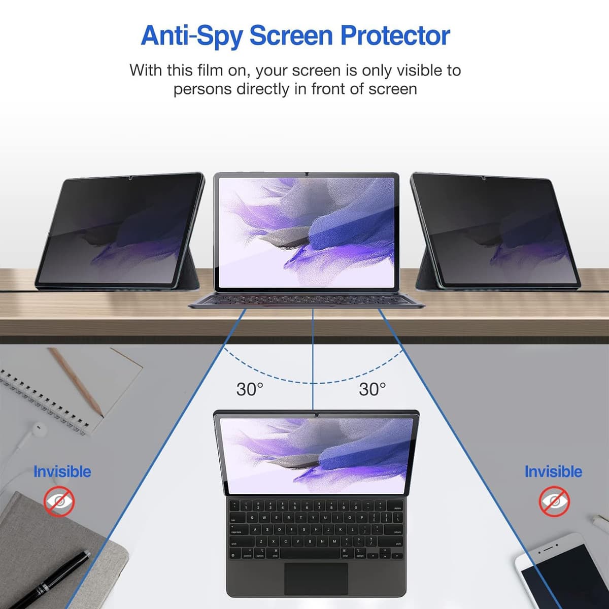 Kompatibelt med TAB S9+ Høyaluminium Anti-Spy Herdet Glass ...