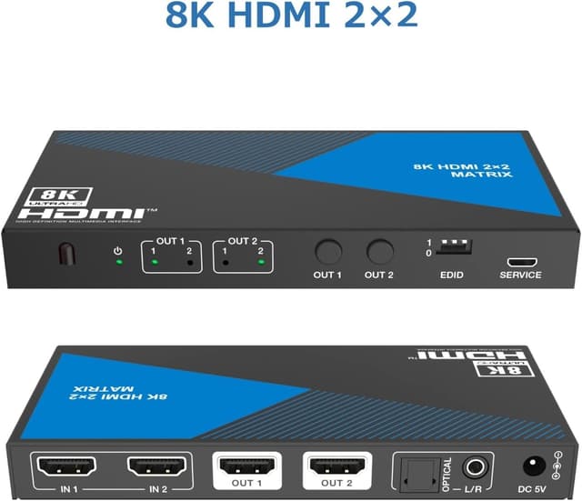 NÖRDIC 8K HDMI 2.1 Matrix switch 2x2 med lyd-extractor Toslink & Stereo EDID CEC, Dolby Atmos ...