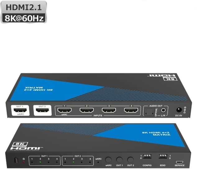 NÖRDIC 8K HDMI 2.1 eARC/ARC matrix switch 4x2 med Extractor Toslink ...