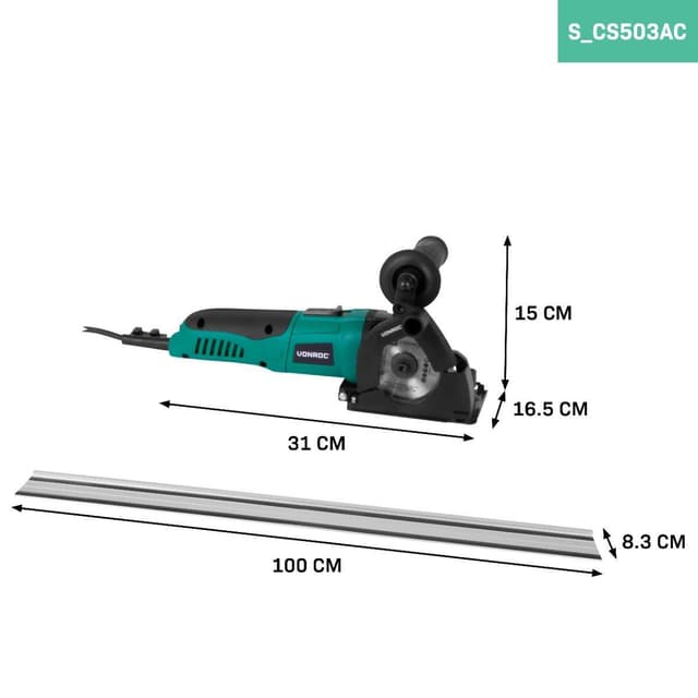 VONROC Dyksav - Mini-cirkelsav - 500W | Ø85mm | Med styreskinne | Inkl ...