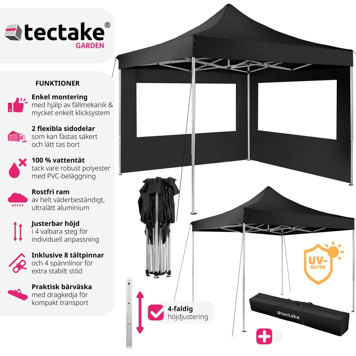 Partytelt, hagepaviljong Olivia 3x3 m med 2 vegger - svart - Elkjøp ...