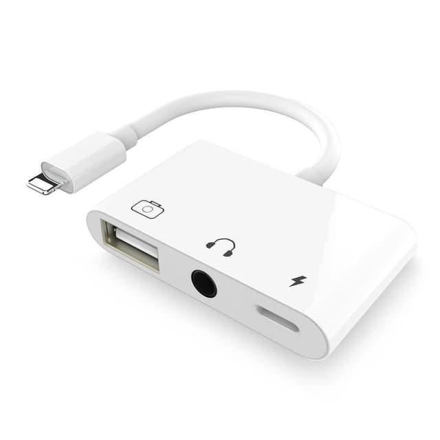 NÖRDIC Lightning Adapter 1 til 3 Porter 1XUSB A 1X AUDIO 3,5 MM og 1X ...