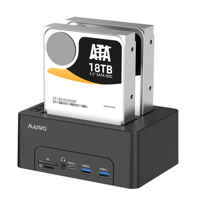 Maiwo HDD USB-C Dobbel dockingstasjon med klone 10 Gbps HDMI 4K60Hz ...