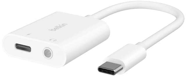 Belkin RockStar 3.5mm Audio + USB-C laddningsadapter (vit) - Elgiganten