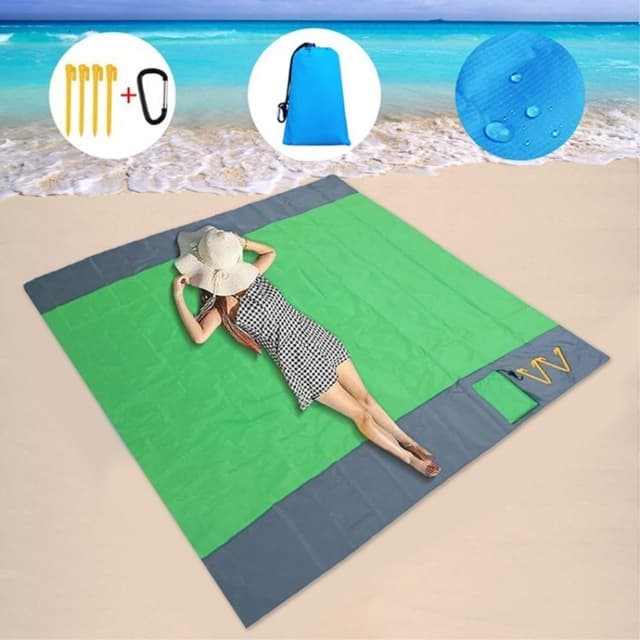 Strand tæppe 210x200cm stor sandtæt vandtæt strandmåtte - Grøn | Elgiganten