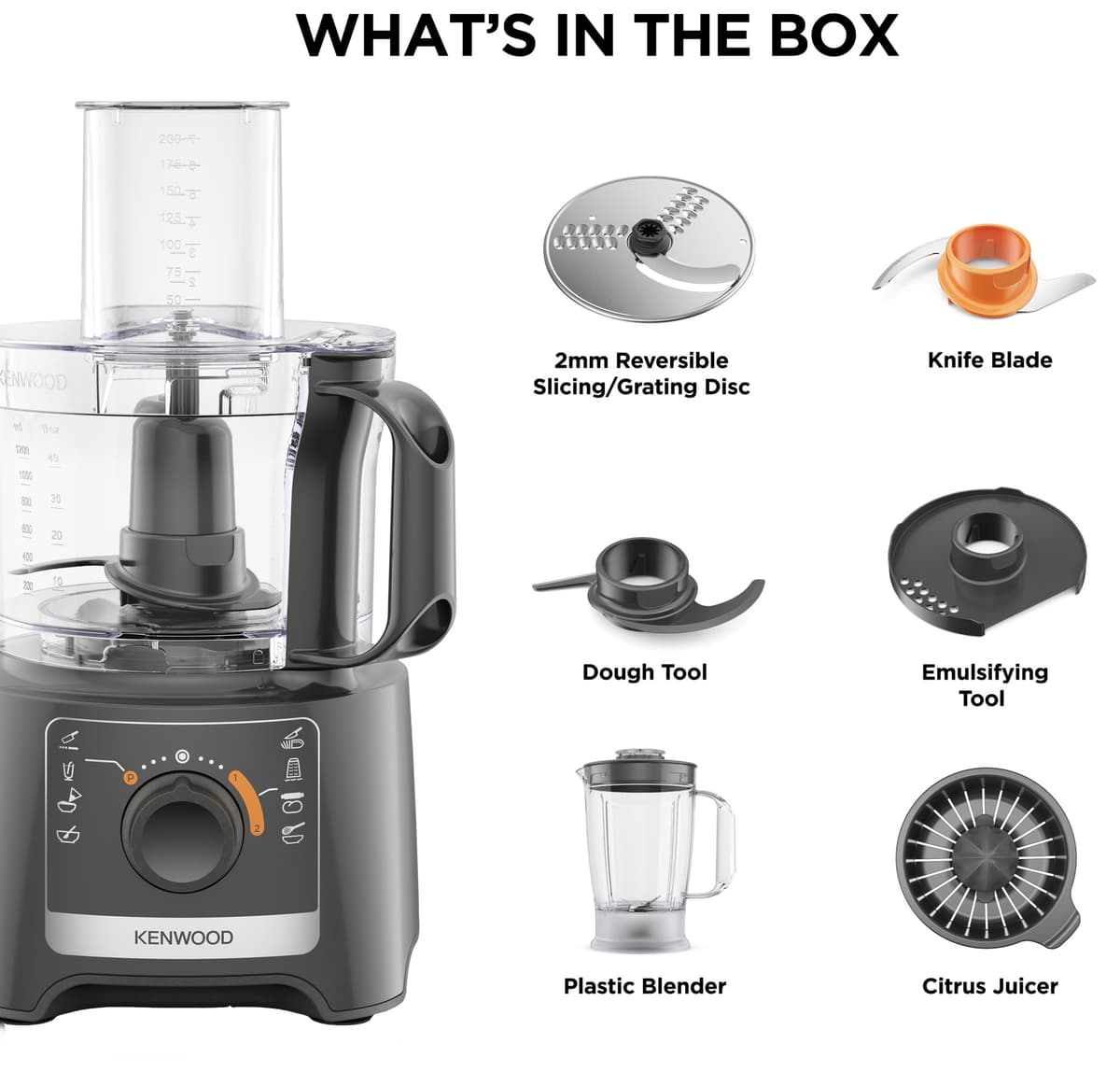 Kenwood MultiPro Compact foodprosessor FDP31.360.GY (slate grey) - Elkjøp