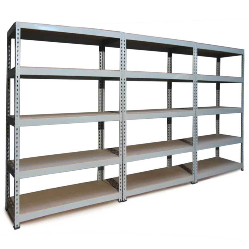 3 grå Q-Rax hyller 120 x 50 x 180 cm stål uten skruer - Elkjøp