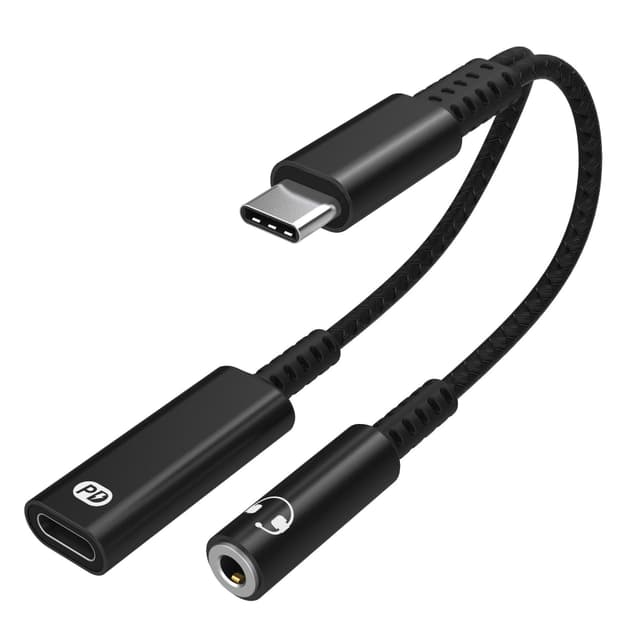 Adapter for 3,5 mm hodetelefoner og lader, USB-C Sort - Elkjøp