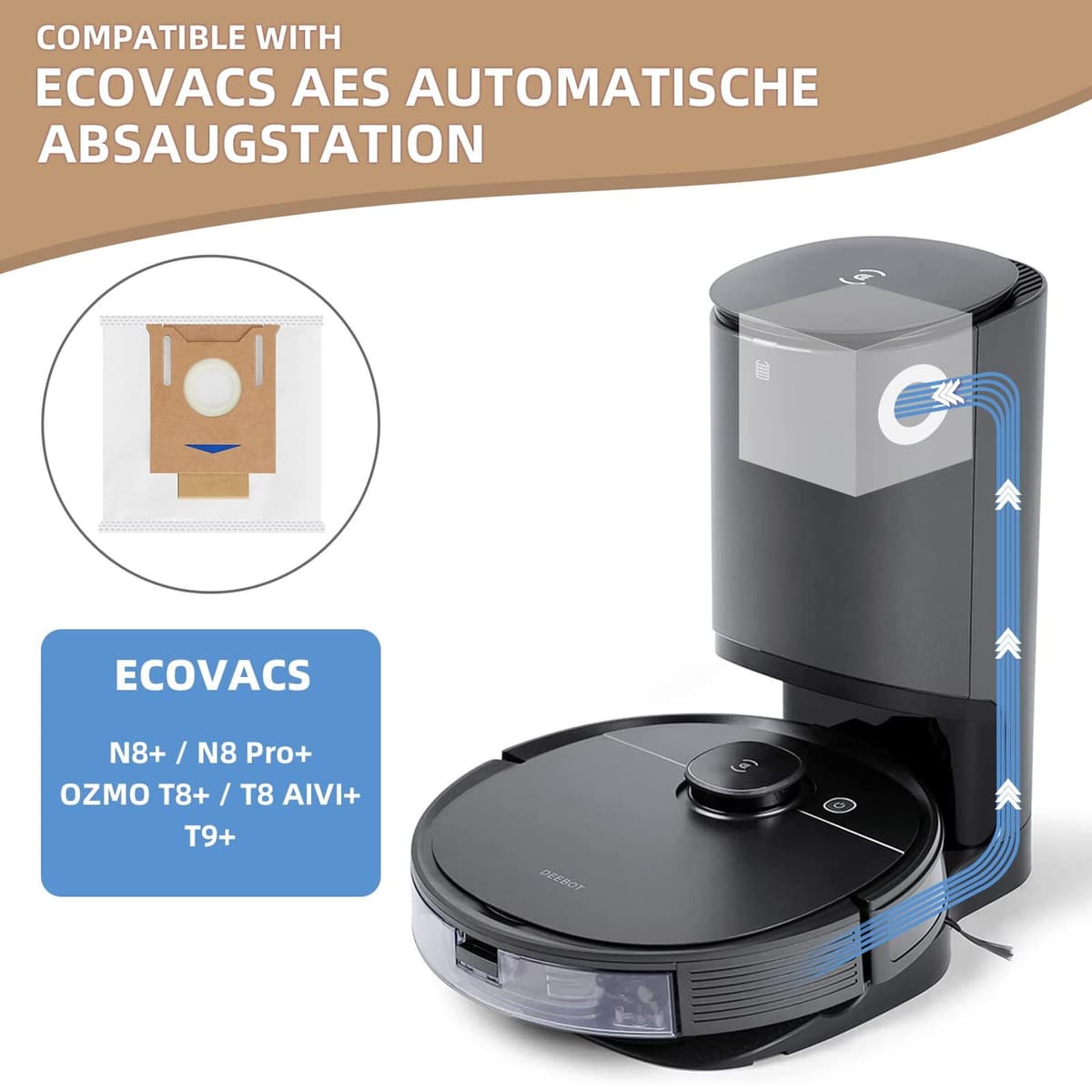 Støvsugerposer 8-pakning Ecovacs DEEBOT OZMO T8/T8 AIVI/T8 MAX/N8 Pro ...