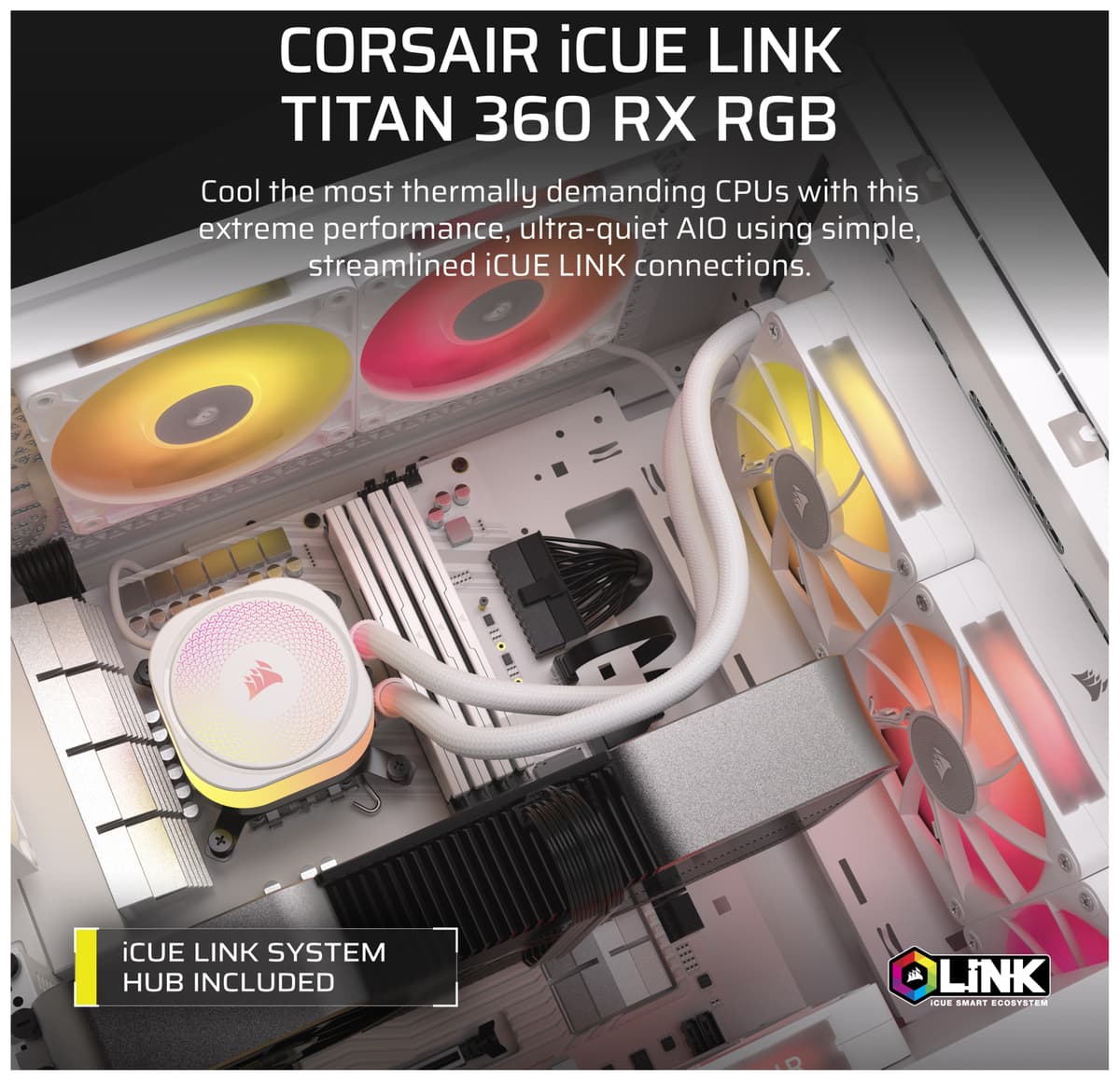 Corsair iCUE LINK TITAN 360 mm RX RGB CPU vattenkylare (vit) - Elgiganten