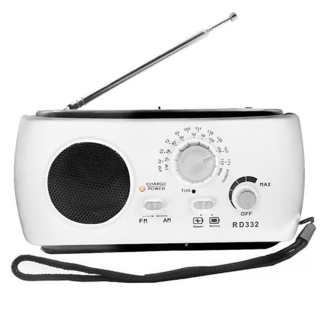 Vevradio / Nödradio med LED-lampa - FM-radio, USB, Solcell, Dynamo, Vit ...