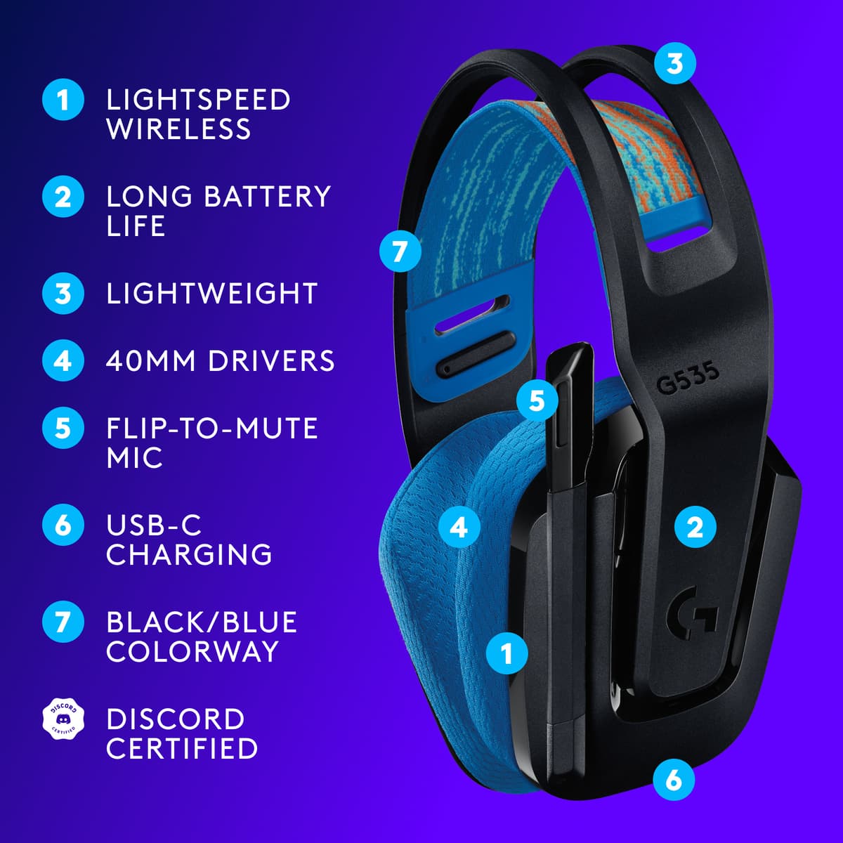 Logitech G G535 Lightspeed gaming headset (sort) - Elkjøp