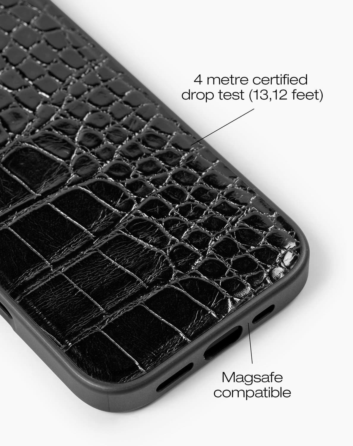 Vegan Leather Case MagSafe iPhone 16 Black Croco - Elkjøp | Elkjøp