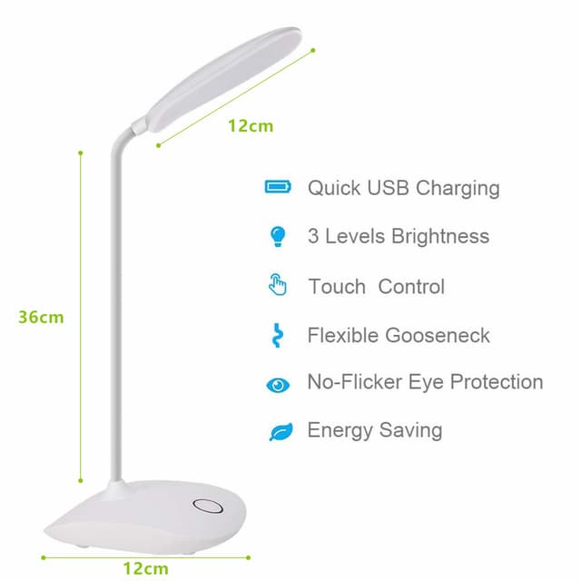 Bordlampe som kan roteres og dimmes, med USB (LED) - hvit - Elkjøp