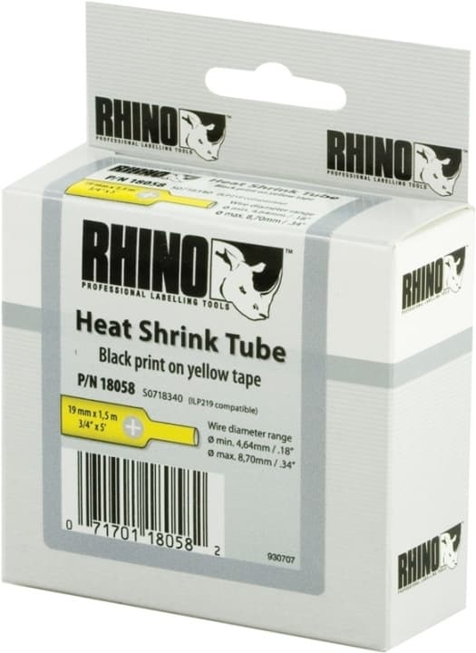 DYMO RhinoPRO märkbar krympslang 19mm, svart på gult, 1.5m rulle - Elkjøp