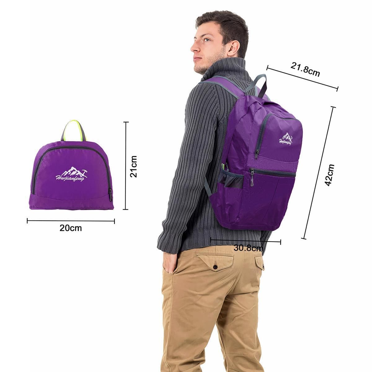 Sammenleggbar ryggsekk 36L unisex vanntett (lilla) - Elkjøp