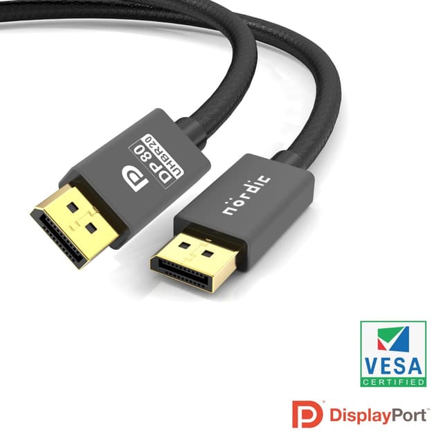 NORDIC-SERTIFISERT KABLER 1m VESA-sertifisert nylonflettet Displayport ...