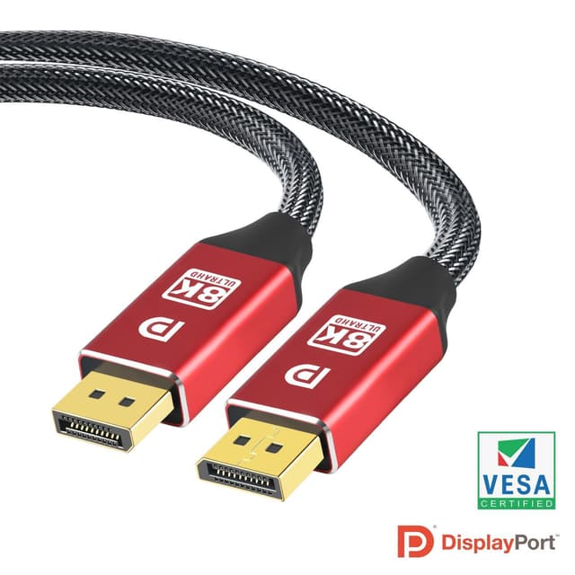 NÖRDIC CERTIFIED CABLES 1m nylonflätad Displayportkabel 1.4 UHD 8K60Hz ...