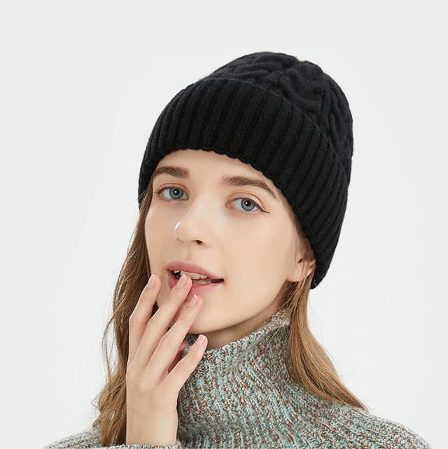 Varm strikket lue i ren ull for vinteren Sort - Elkjøp | Elkjøp