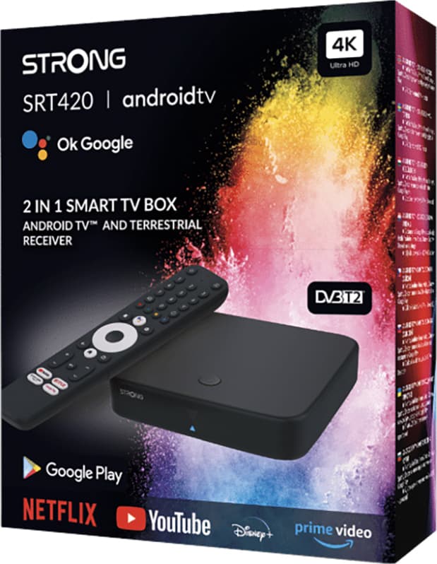 Strong Hybrid DVB-T2 & Android TV Box 4K UHD mediatoistin (musta ...