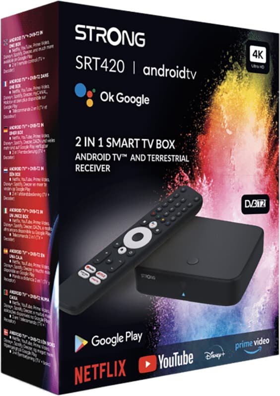 Strong Hybrid DVB-T2 & Android TV Box 4K UHD mediatoistin (musta ...