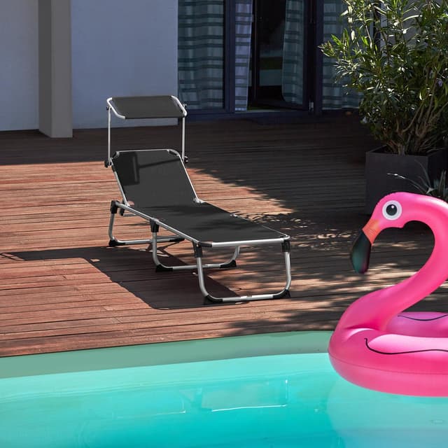 Aurelie aurinkotuoli ja 6 portainen säädettävä alumiinirunko - musta ...