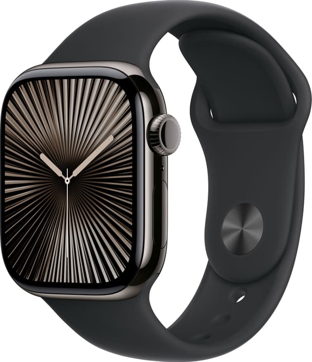 Apple Watch S10 42mm GPS+Cel (Skifertitan/Sort Sport Band) S/M - Elkjøp