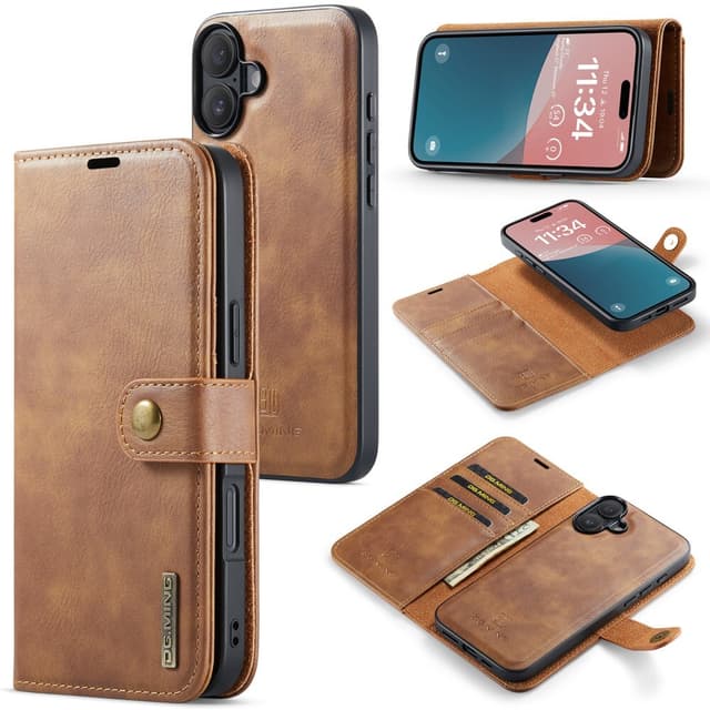 DG MING iPhone 16 2-i-1 Magnet Plånboksfodral - Brun - Elgiganten