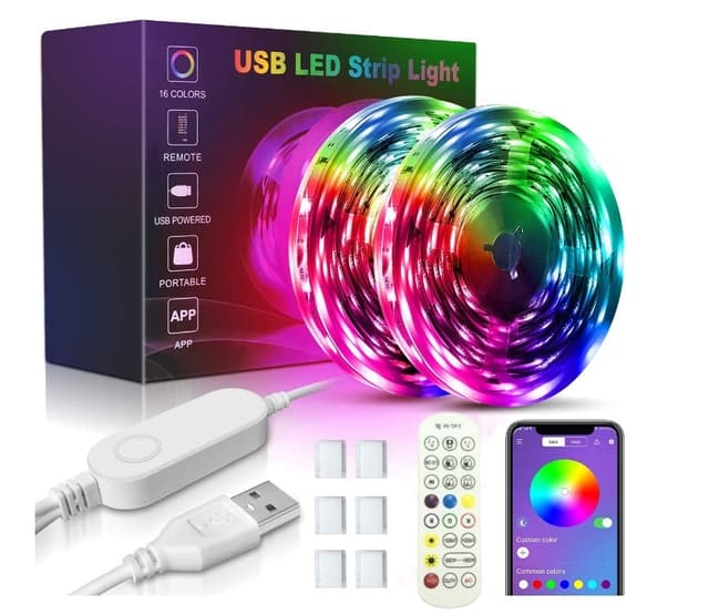 LED 7-farget lyslist med Bluetooth-appkontroll for TV-bakgrunn Sort 3 m ...