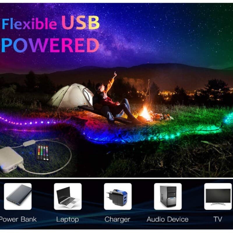 LED 7-farget lyslist med Bluetooth-appkontroll for TV-bakgrunn Sort 3 m ...