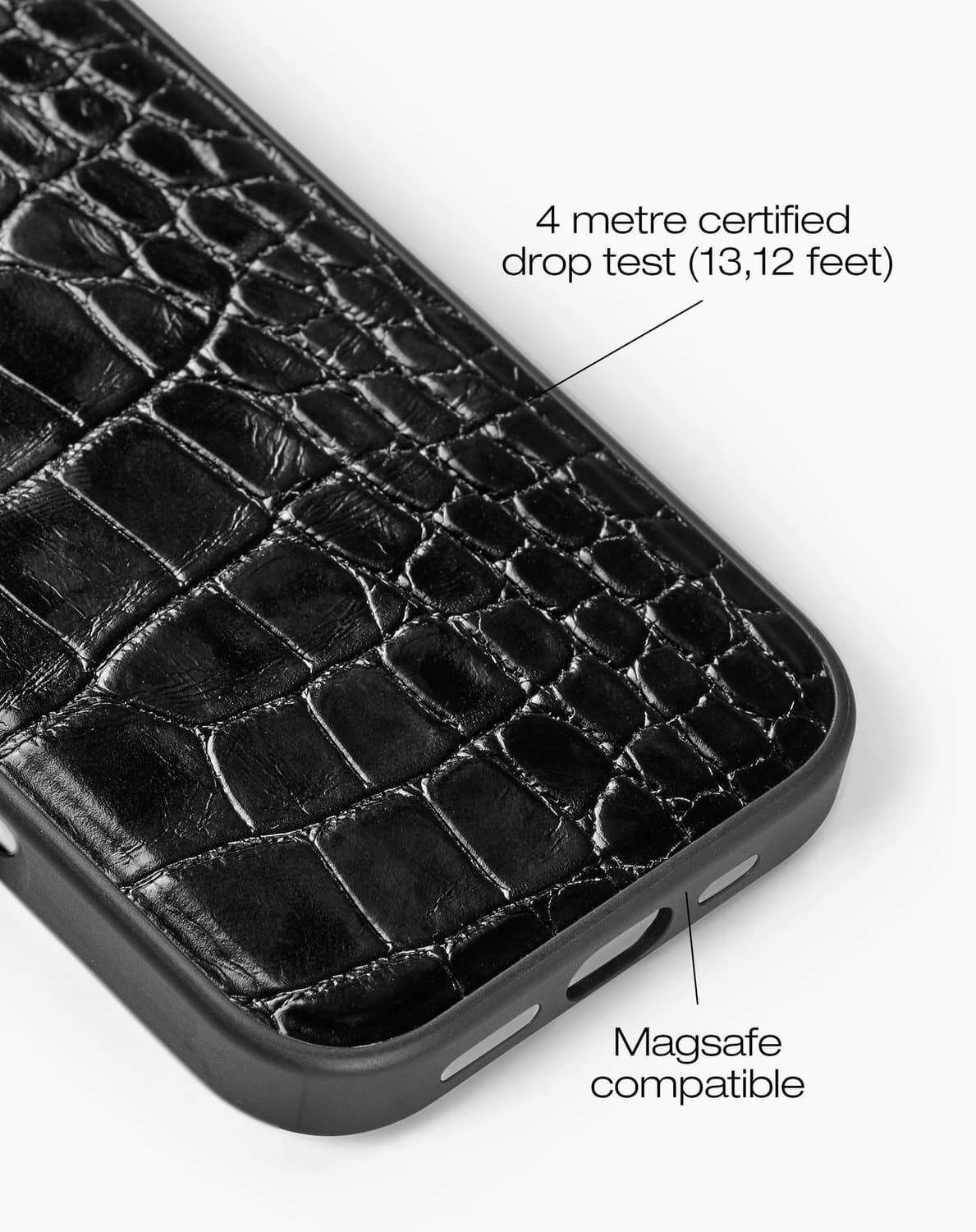 Vegan Leather Case MagSafe iPhone 16 Pro Max Black Croco - Elgiganten - Elgiganten