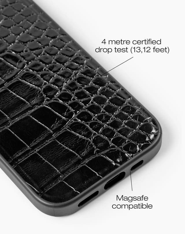 Vegan Leather Case MagSafe iPhone 13 / 14 / 15 / 16e Black Croco - Elgiganten - Elgiganten