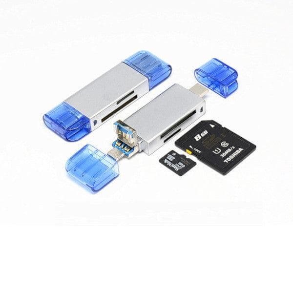 NÖRDIC Micro USB, USB-A och USB-C Kortläsare 2 Slot SD och MicroSD UHS ...