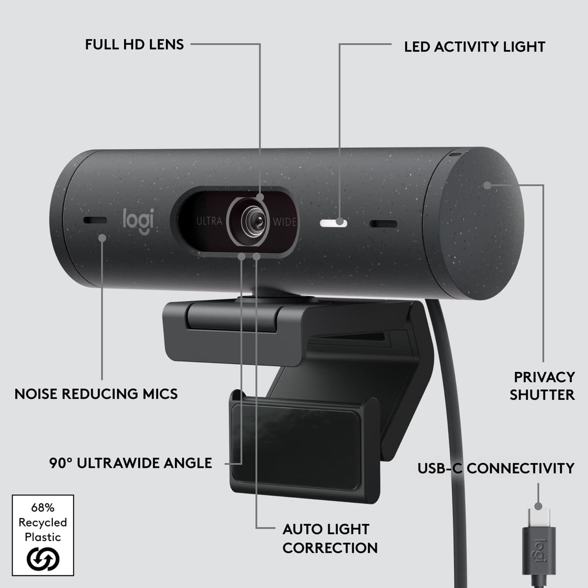 Logitech Brio 500 webkamera (grafitt) - Elkjøp