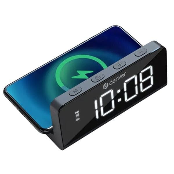 Denver vækkeur ECQ-103MK2 med trådløs opladning og LED-display ...