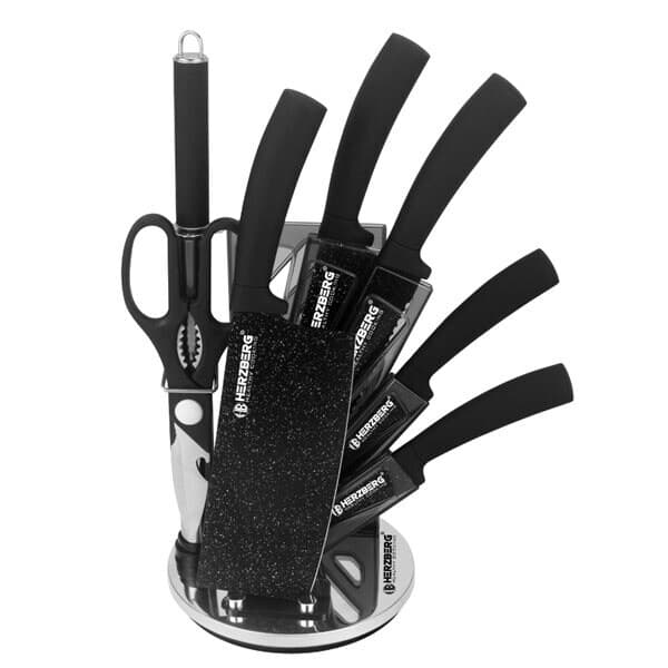 Herzberg knivsæt med 5 knive og akrylstativ i sort marmor | Elgiganten | Elgiganten