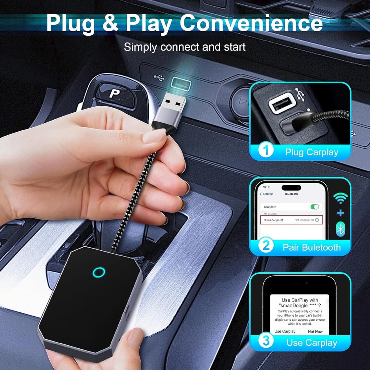 Carplay / Android Auto -sovitin - langallinen langattomaksi muuntimeksi ...