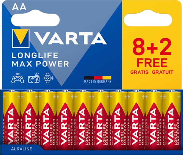 Varta Longlife Power AA-batterier 7042378 10-pakke (rød) - Elkjøp