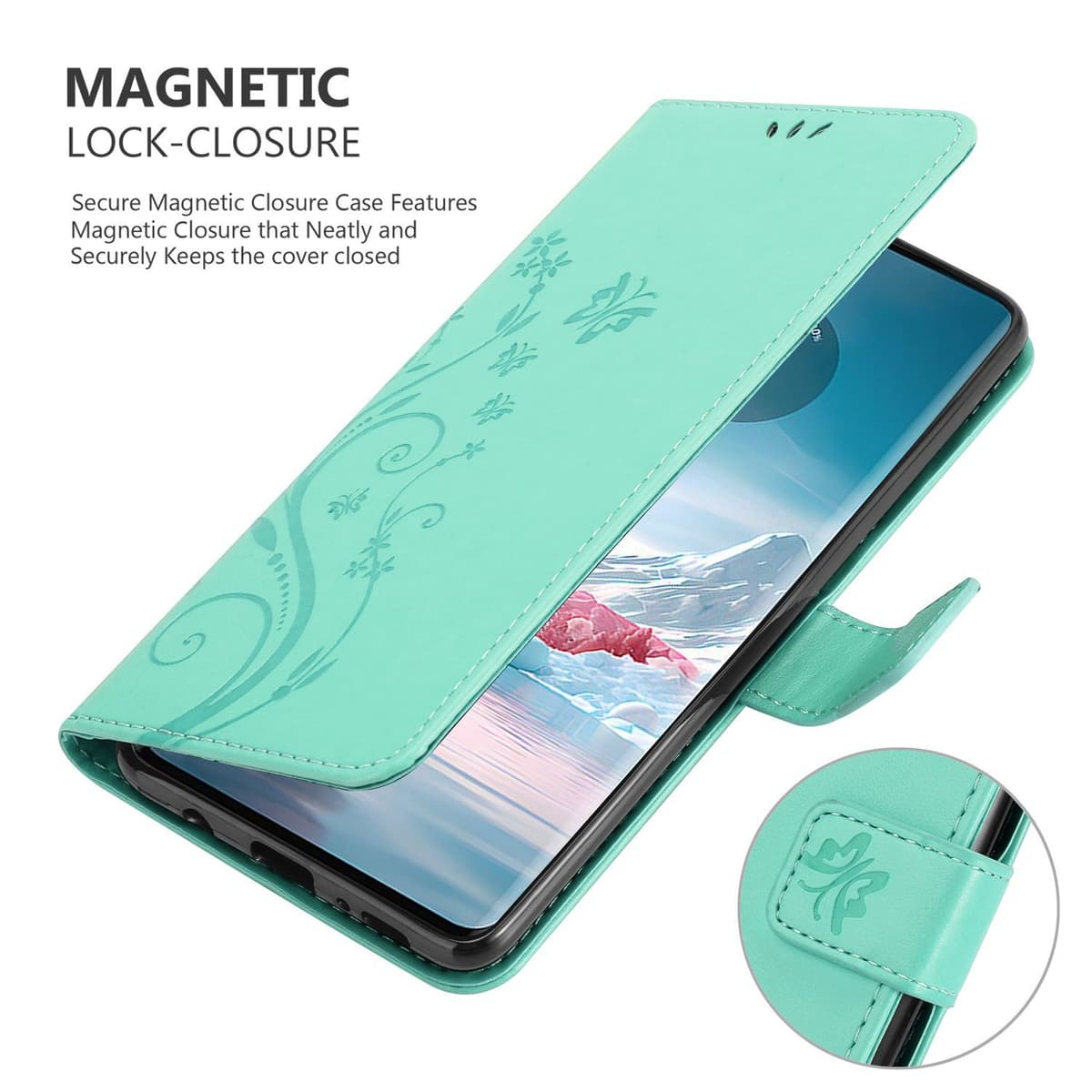 Motorola Edge 40 Neo lommebokdeksel Blomster (Turkis) - Elkjøp