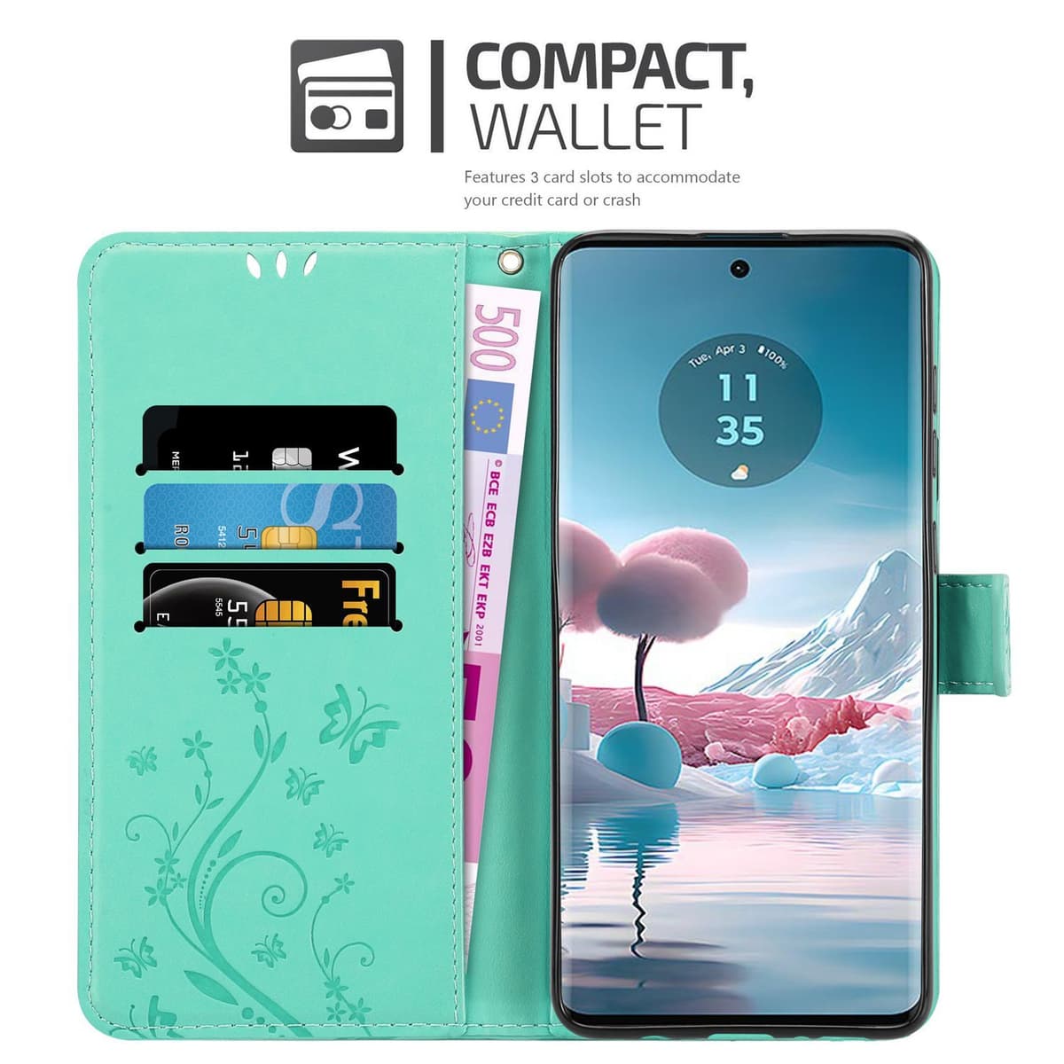 Motorola Edge 40 Neo lommebokdeksel Blomster (Turkis) - Elkjøp