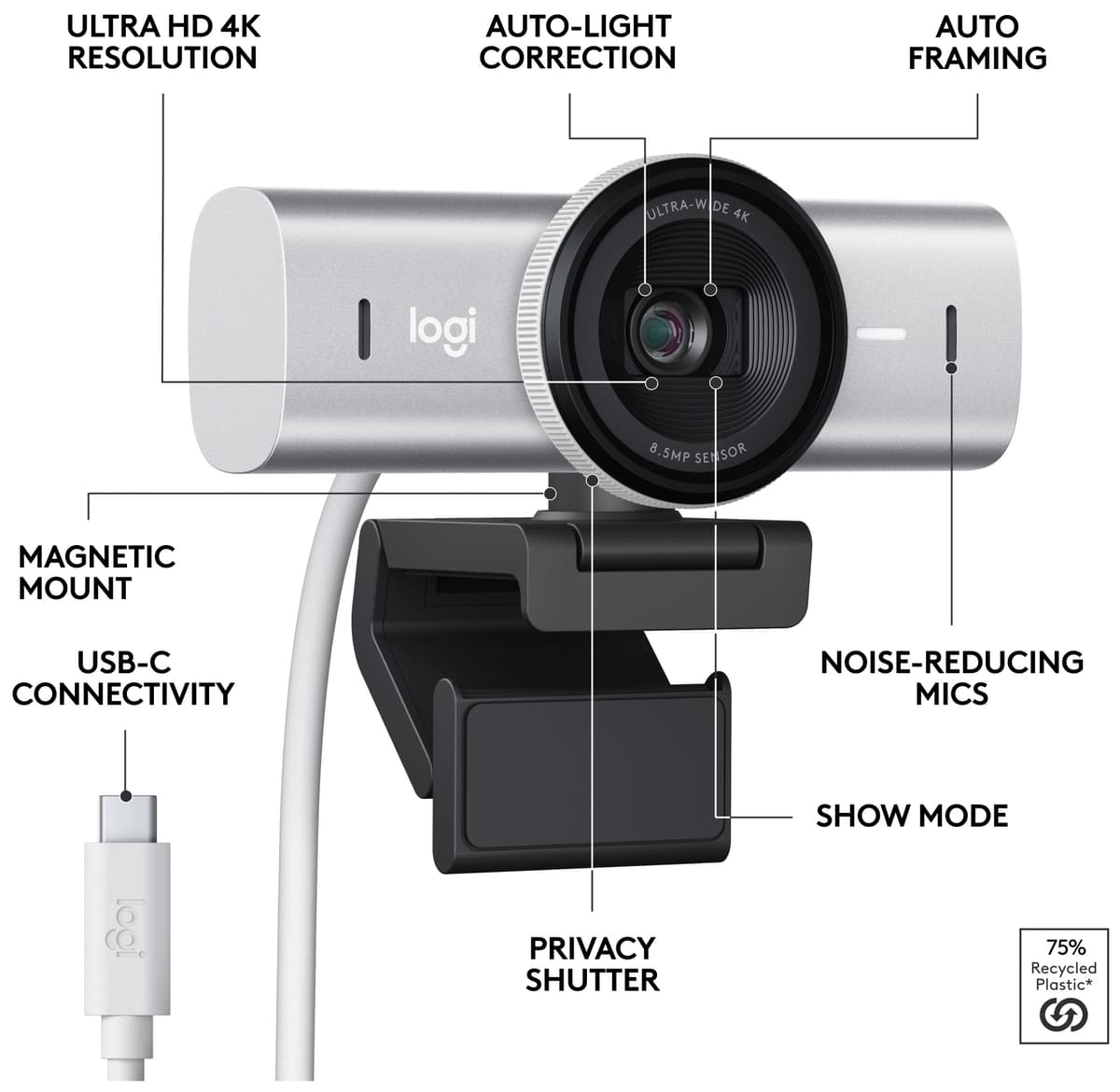Logitech MX Brio webkamera (Pale Grey) - Elkjøp