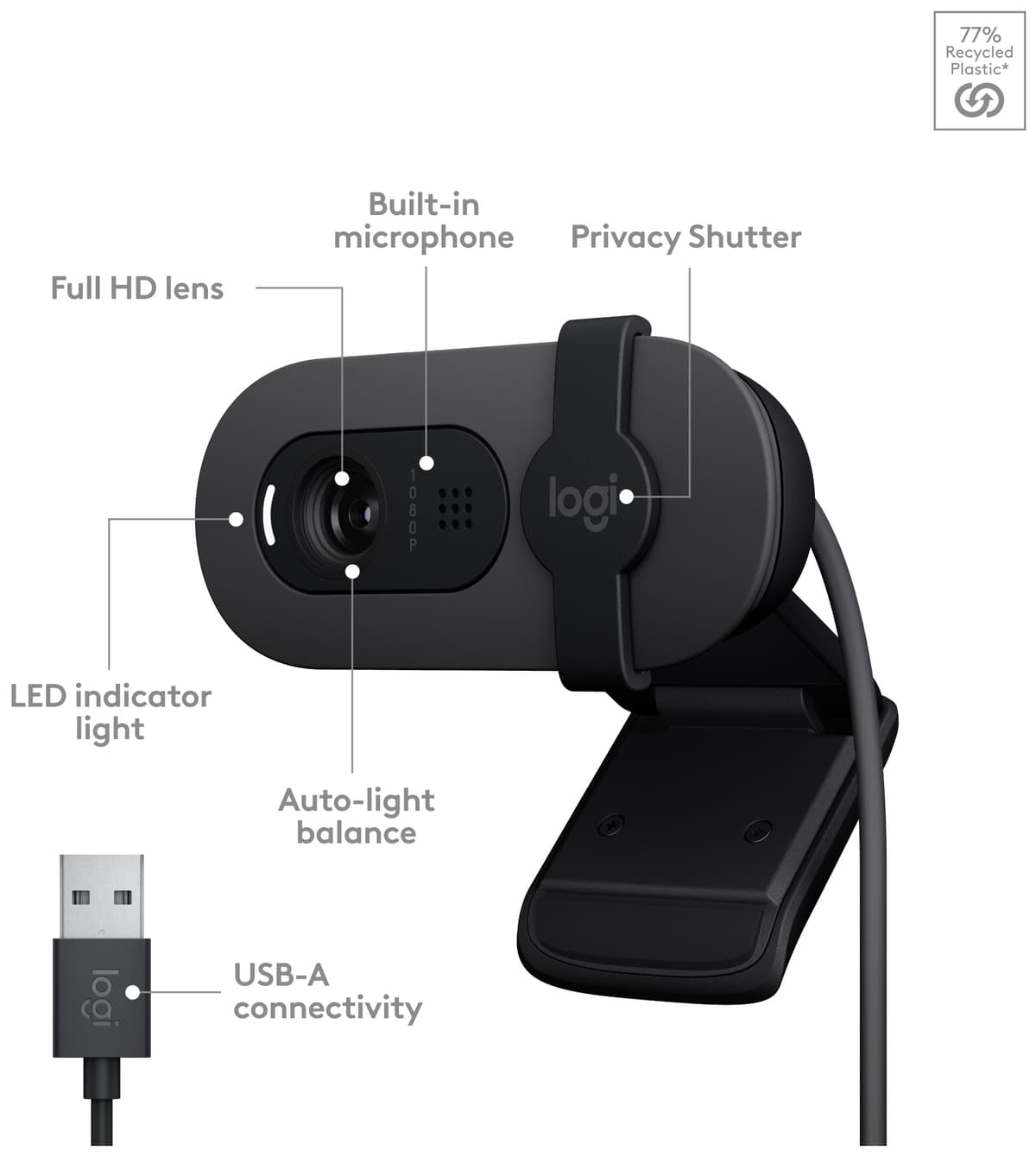 Logitech Brio 100 FullHD webkamera (Graphite) - Elkjøp