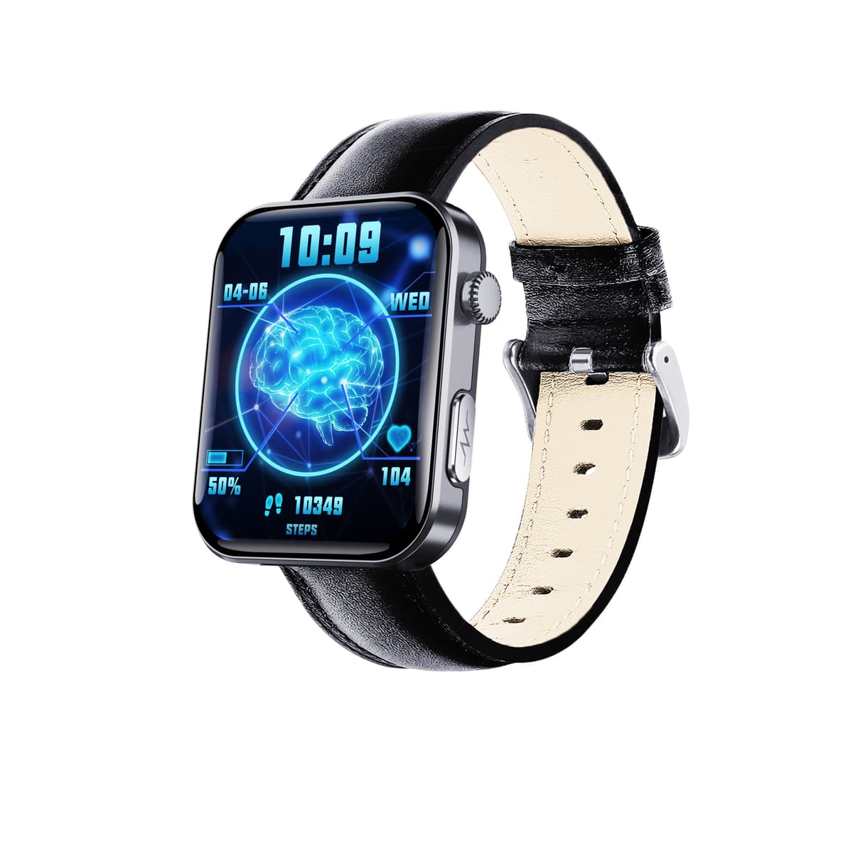 Smartklocka med pulsmätare, blodtryck, blodsyre, stegräknare Svart läd ...