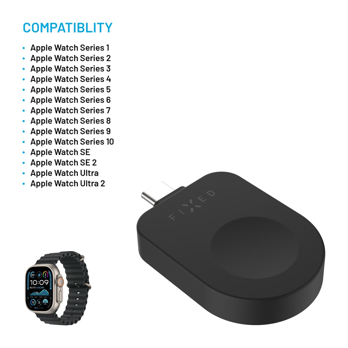 Fixed Apple Watch trådløs USB-C lader (sort) - Elkjøp