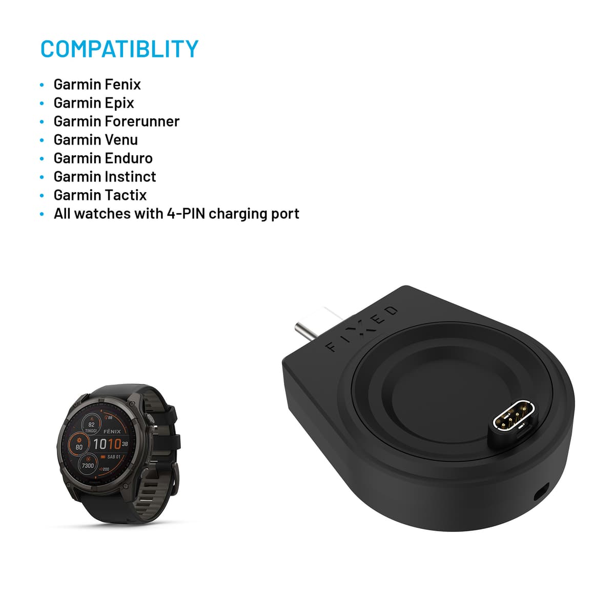 Fixed Garmin Watch trådløs USB-C lader (sort) - Elkjøp