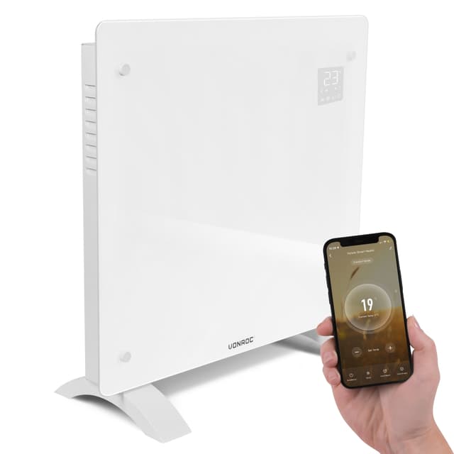 VONROC Lyxigt konvektorelement med glaspanel – 1000W – Vit | Wifi - Elgiganten - Elgiganten